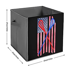Lacrosse USA Flag Storage Bin Foldable Cube Closet Organizer Square Baskets Box with Dual Handles