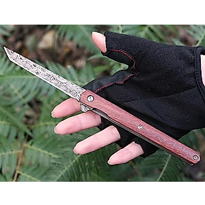 Kitory Slim Pocket Knife, 3.8'' Red Wooden Handle, High Stainless Steel Thick Blade,Whittling, Camping, Hunting, General Use, Indoor and Outdoors