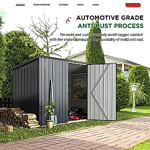 AECOJOY Storage Shed, 3 x 7 Ft Horizontal Bike Sheds & Outdoor Storage, Small Metal Outdoor Storage Cabinet for Garden