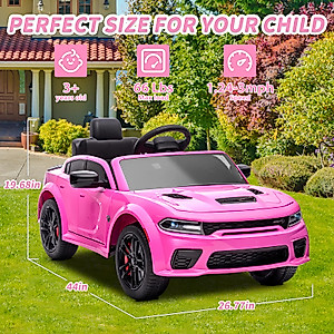 SEGMART 12V Kids Ride on Car Licensed Dodge Charger Electric Car for Kids with Remote Control, 3 Speed Kids Electric Vehicles with Suspension System, LED Light, MP3 & Bluetooth (Pink)