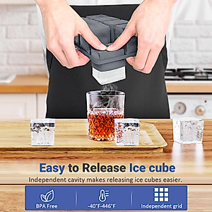 Large Ice Cube Trays for Whiskey: GGOW Big Silicone Ice Cube Trays 2Inch - Huge Square Ice Cubed Tray for Whisky and Cocktail