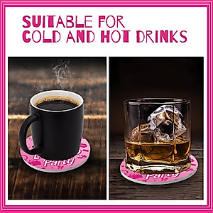 Drink Coasters with Holder, Absorbent Coaster Sets of 6, Let's Go Party Pink Girl Ceramic Coasters for Tabletop Protection,Suitable for All Kinds of Cups, Wooden Table, Cool Home Decor, 4 Inches