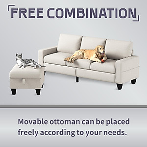 Yattem Convertible Sectional Sofa Couch：Modern L-Shaped Sofa Couches with Reversible Storage Ottoman & Side Storage Pockets - 3-Seat Beige Linen Sofa Couch for Living Room/Apartment/Studio/Small Space