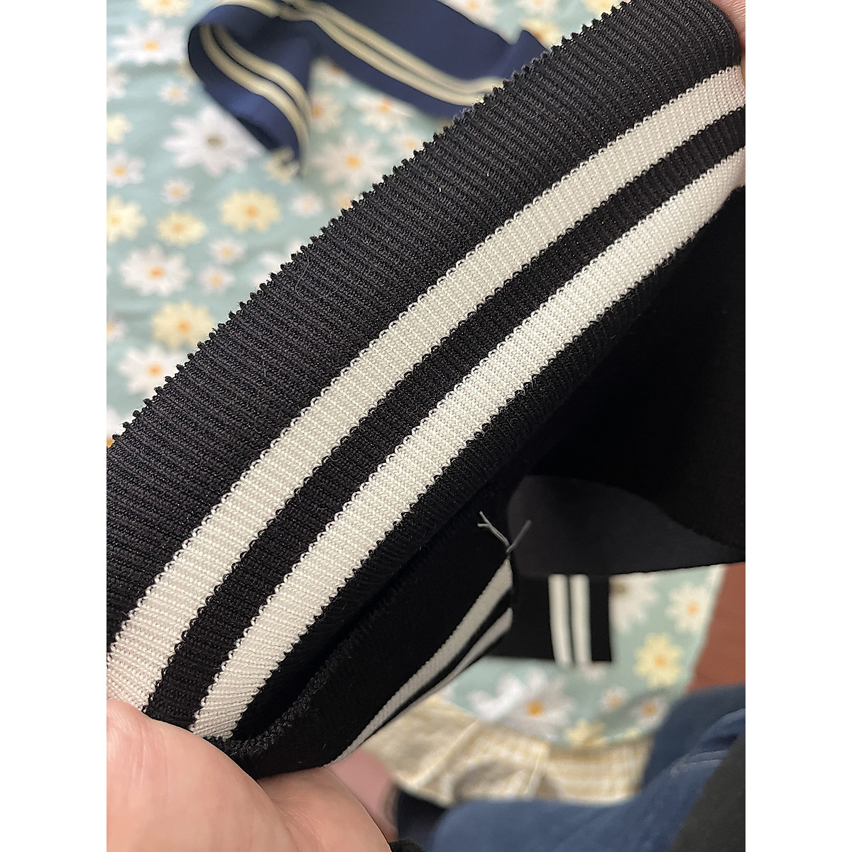 TinaKim Ribbing Knit Fabric, for Waistbands Collar Cuffs Sewing Material (White and Black, 40x8in)