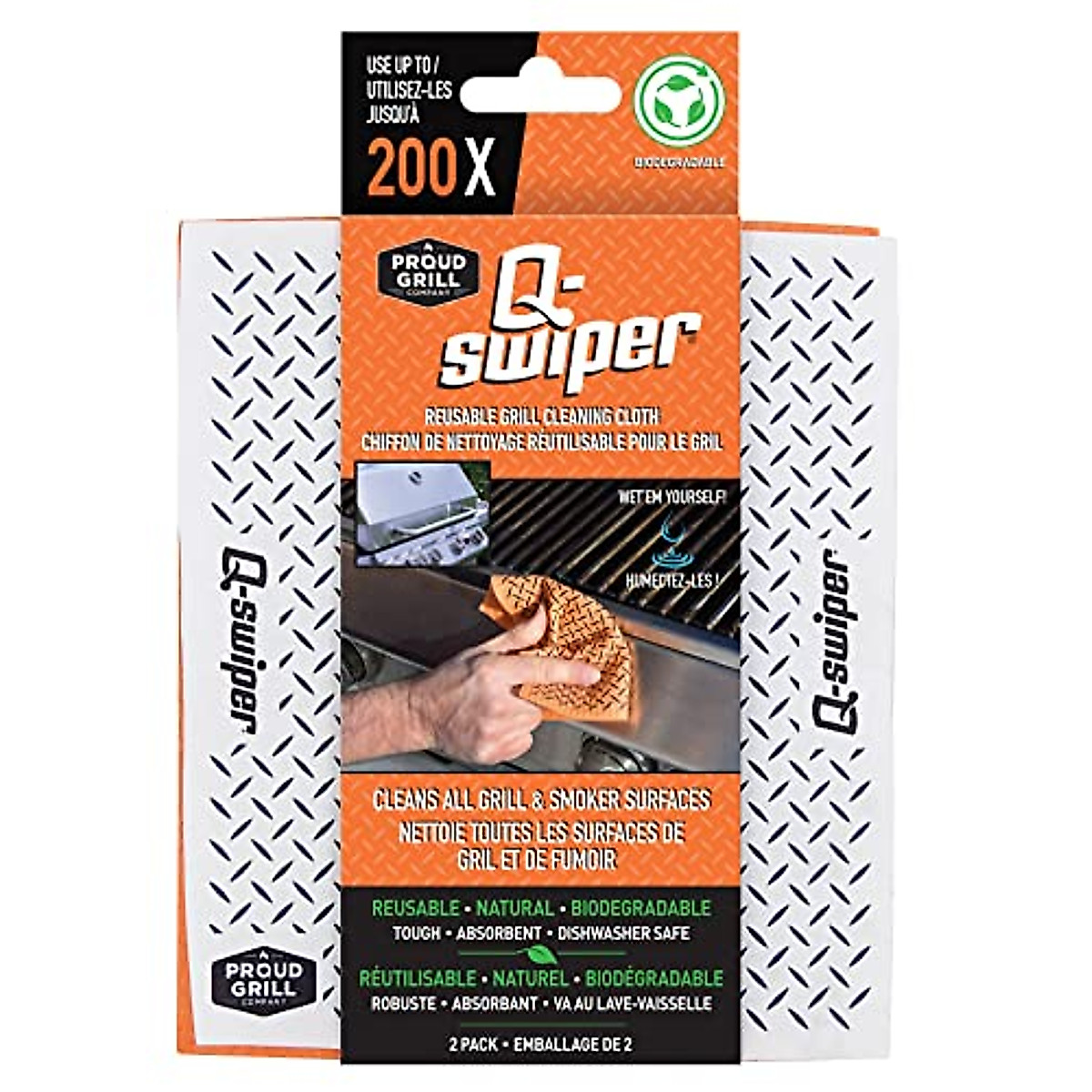 Q-Swiper Reusable Grill Cleaning Cloth 2 Pack - Eco-Friendly | Durable | Versatile | Abosrbent - Just wet them yourself to clean all grill surfaces!