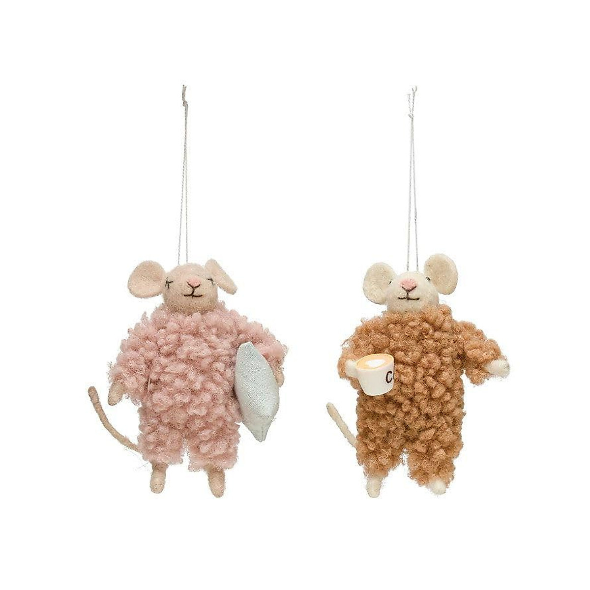 Creative Co-op - Wool Felt Mouse in Pajamas Ornament Set of 2 - XS4050A
