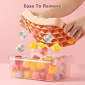 ZDPMK Ice Cube Trays With Lid and Bin, Upgraded 70 Grids Square Silicone Ice Cube Trays Molds for Freezer Easy Release Spill-Resistant Cover, For Whiskey Cocktail Chilling Drinks Coffee BPA Free