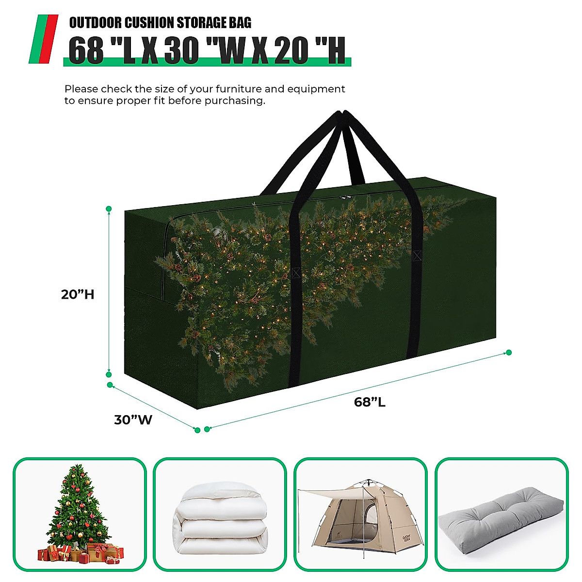 skyfiree Christmas Tree Storage Bag Fits Up to 12 Ft Tall Artificial Disassembled Trees, Heavy Duty 420D Waterproof Christmas Tree Bag Extra Large Xmas Tree Bag with Handles & Zipper (Green)