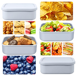 LeonBach Silicone Food Storage Containers, Set of 3 Rectangular Silicone Bento Lunch Boxes with Lids, Leak Proof, Dishwasher, Microwave, Freezer Safe (10oz, 24oz, 44oz)