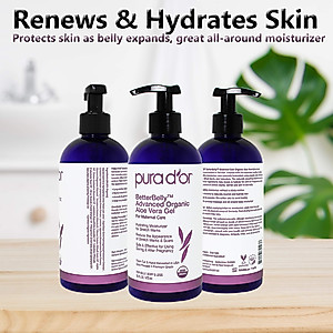 PURA D'OR BetterBelly Advanced Organic Aloe Vera Gel (16 fl oz / 473 mL) For Maternal Care - Hydrating Moisturizer, Reduces Appearance of Scars & Stretch Marks - For Belly, Body, and Legs