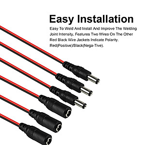 UltraPoE DC Power Cable Connectors 18AWG Copper Strands 12V 5A Plugs Male Female DC Connectors, for CCTV Security Camera Pigtail and Lighting Power Adapter (2.1mm x 5.5mm 10 Pairs Ultra Thick)