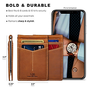 SERMAN BRANDS RFID Blocking Wallet Slim Bifold - Genuine Leather Minimalist Front Pocket Wallets for Men with Money Clip Gift (California Desert Rogue)
