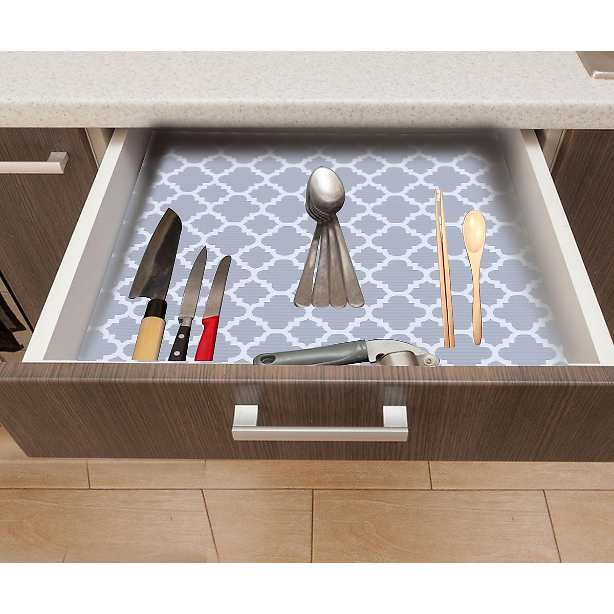 Shelf Liners for Kitchen Cabinets 15 Inch Wide X 20 Ft Non Adhesive Cabinet Drawer Liner Non Slip Waterproof Strong Grip Closet Pantry Shelf Liner Cupboard Fridge Mat for Bathroom Drawer