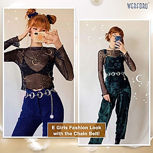 WERFORU Women's Silver Metal Link Moon Star Body Chain Belt Ladies Waist Chain Belt for Jeans Dress,Silver, Suit for waist size below 46 Inches