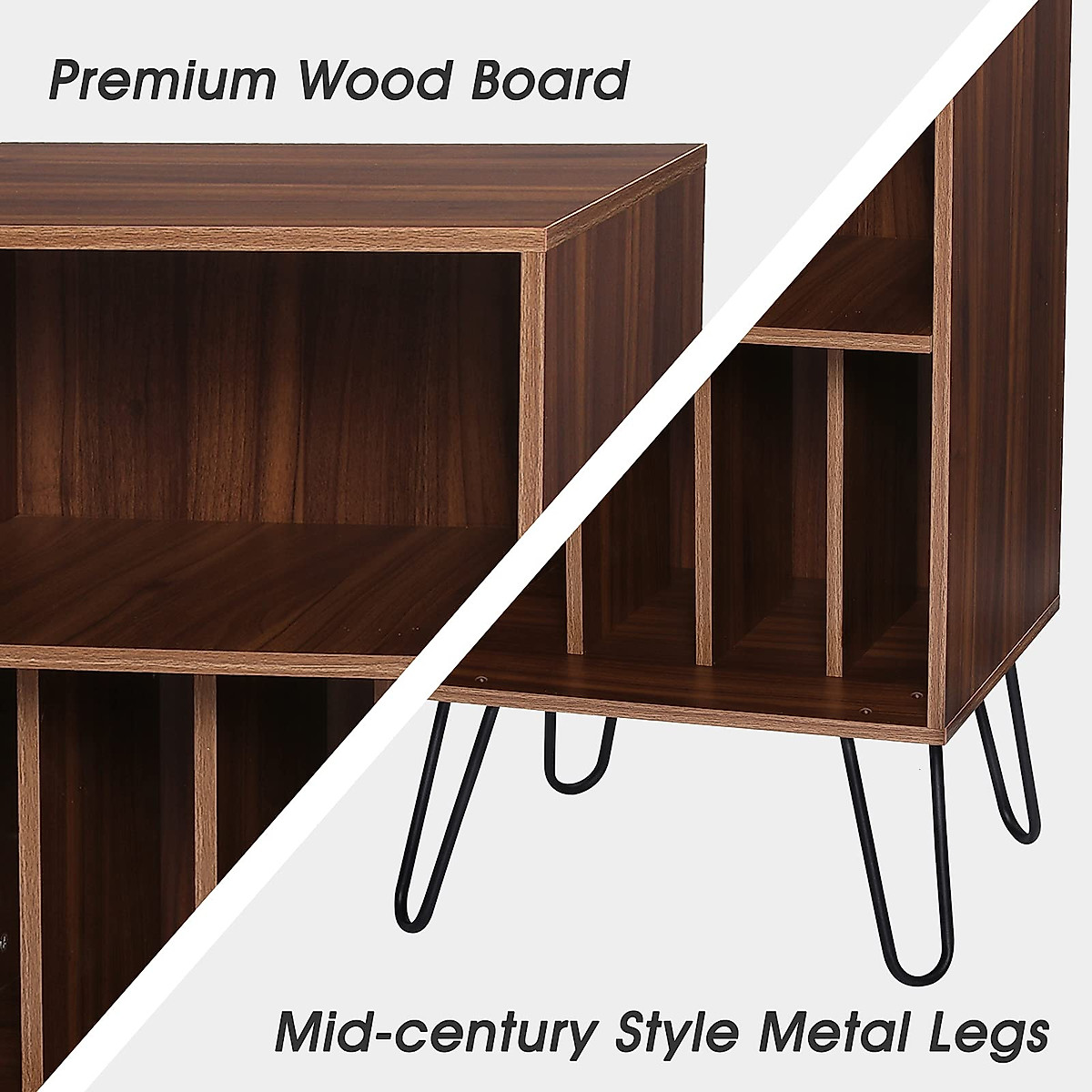 Record Player Stand with Record Storage Vinyl Record Storage Table with Metal Hairpin Legs Turntable Stand Holds Up to 100 Albums for Living Room Bedroom Brown