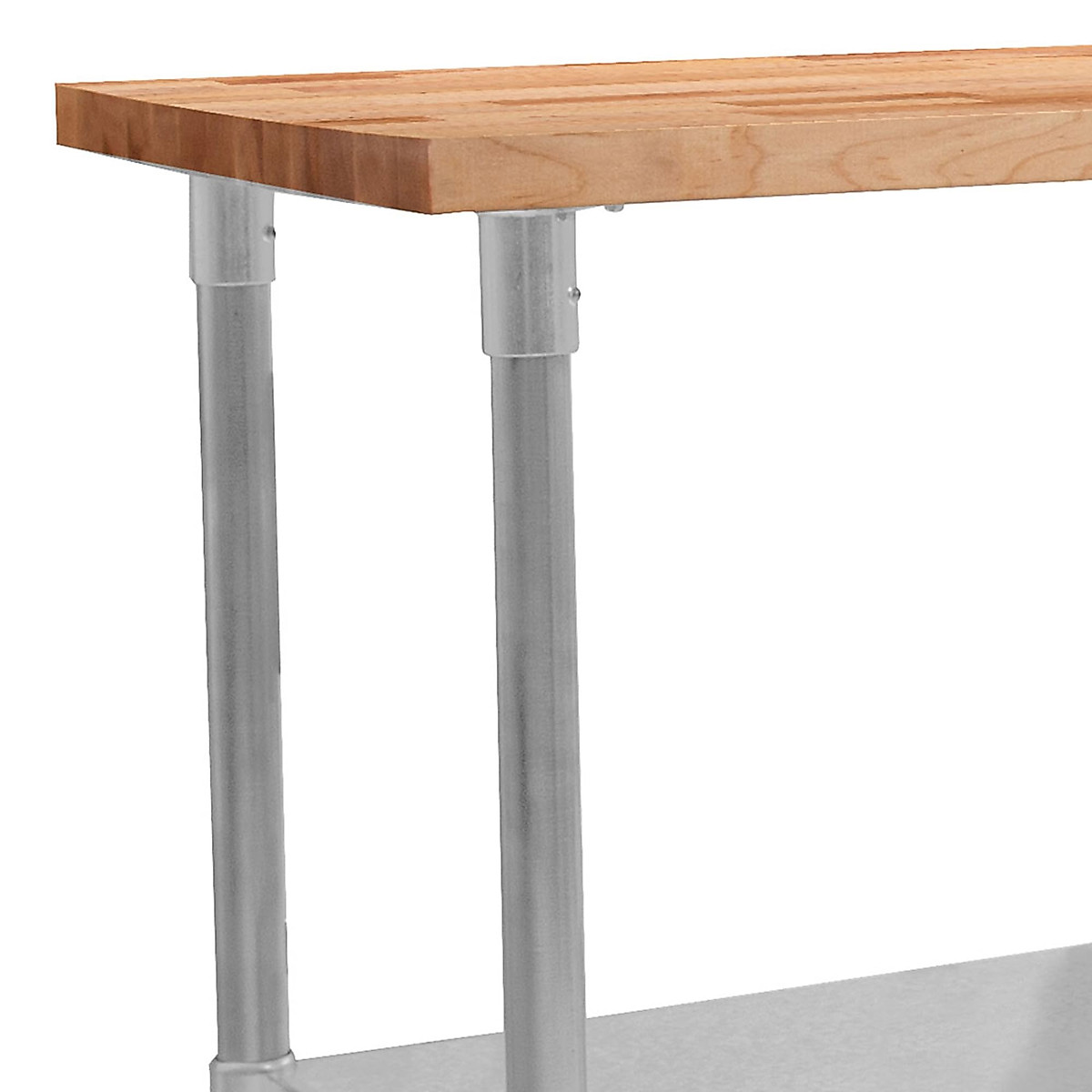 John Boos JNS01 Maple Top Work Table with Galvanized Steel Base and Adjustable Galvanized Lower Shelf, 36" Long x 24" Wide x 1-1/2" Thick