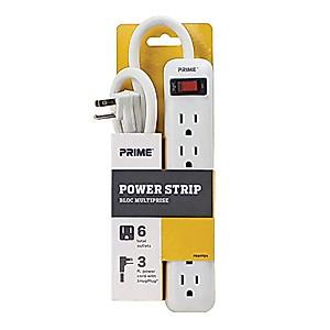 Prime Wire PB801124 6-Outlet Power Strip with 14-3 SJT 3-Feet Cord
