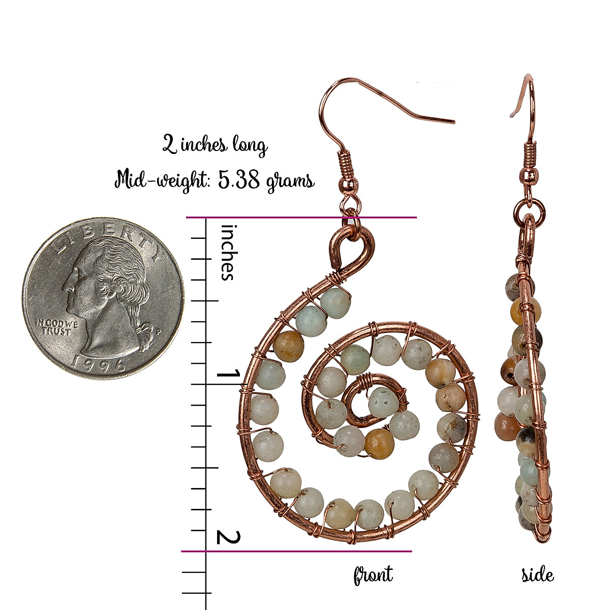 SPUNKYsoul Amazonite Bohemian Spiral Earrings for Women Swirl Hoop Tribal