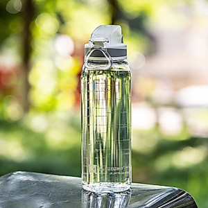 Teentumn 30oz Sport Water Bottle with Time Markers, Large Durable Gym Plastic Bottle Tritan BPA Free for Fitness, Outdoor Enthusiasts, Leakproof Clear (Pack of 1)