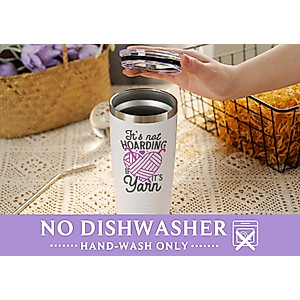 Onebttl Funny Crochet Gifts for Women, Crochet Lovers, 20oz/590ml Stainless Steel Insulated Tumbler with Lid, Knitting Gift for Birthday, Christmas - Hoarding (White)