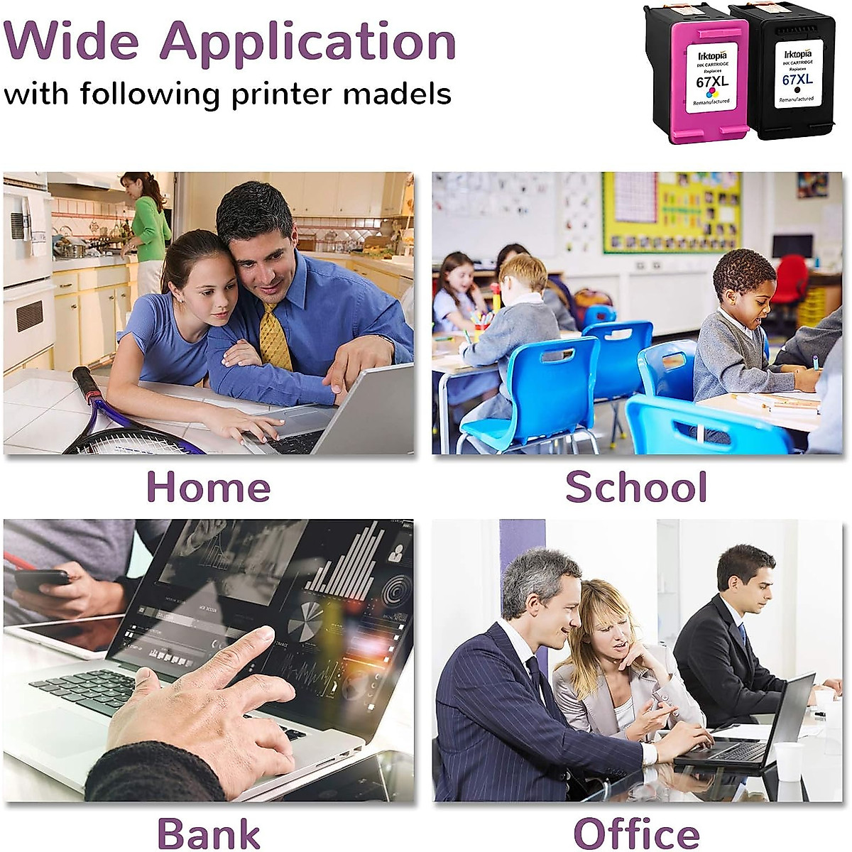 Inktopia Remanufactured Ink Cartridge Replacement for HP 67XL 67 XL for Envy 6055e 6052 6058 Envy Pro 6455e 6452 6458 DeskJet 1255 2732 2752 2755e 4140 4155e Printer (1 Black 1 Tri-Color)