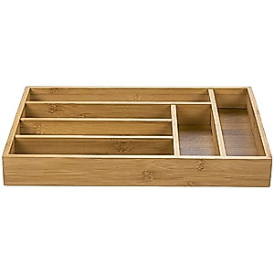 Juvale Narrow Bamboo Silverware Drawer Organizer, Wooden Cutlery Tray Holder for Kitchen, Flatware & Utensil Storage with 6 Slots, 14.5 x 10.25 x 1.75 Inches