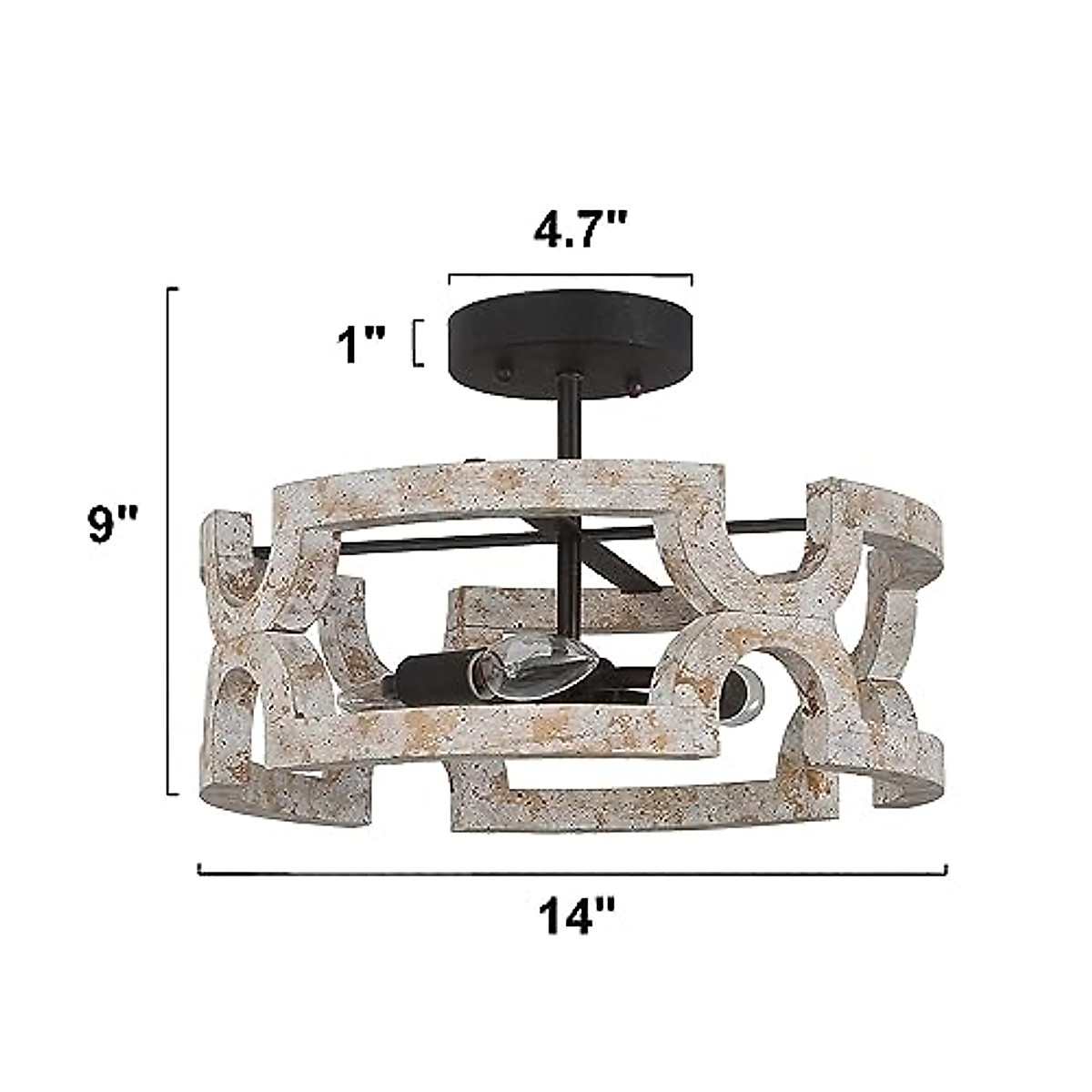 Farmhouse Wood Semi Flush Mount Ceiling Light, Distressed White Vintage Drum Close to Ceiling Light Fixture for Bedroom, Hallway, Kitchen, Dining & Living Room, Foyer and Bathroom
