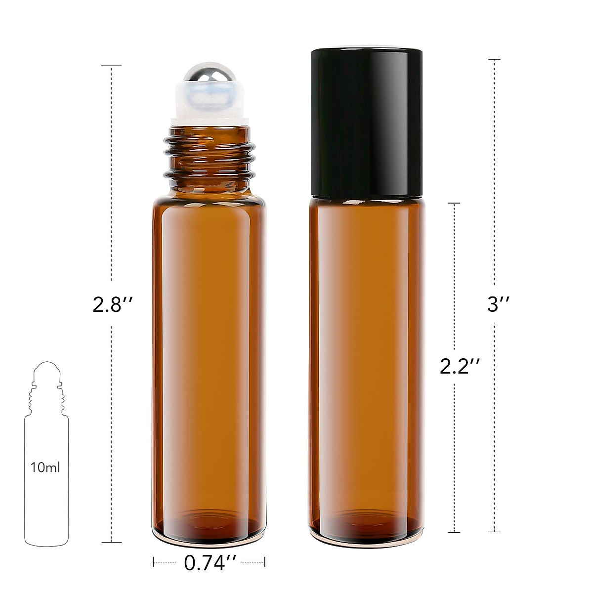 LotFancy Essential Oil Roller Bottles, 6pc 10ml Amber Glass Bottle with Stainless Steel Roller Balls and Caps, Leakproof Perfume Bottles for Travel, Includes 2pc 4ml Droppers