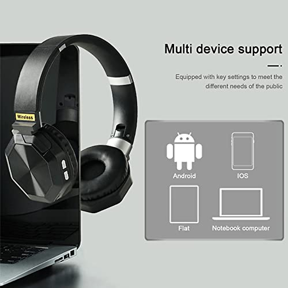 Wireless Bluetooth Headphones Over Ear, Foldable Gaming Sports Running Headphones, Built in Mic Hi-Fi Stereo Noise Cancelling, Soft Earmuffs, for Cell Phone, PC