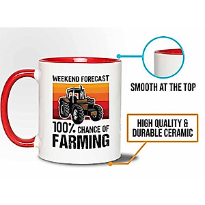 Bubble Hugs Farmer Birthday Two Tone Red Edition Coffee Mug 11oz - Forecast Farming - Dry Farming Farm ranch Market Garden Agricultural Seed Drill Acre Hay Tractor Farmer Crops