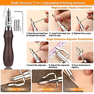 BAGERLA 50 Pieces Leather Working Tools and Supplies with Leather Tool Box Prong Punch Edge Beveler Wax Ropes Needles Perfect for Stitching Punching Cutting Sewing Leather Craft Making