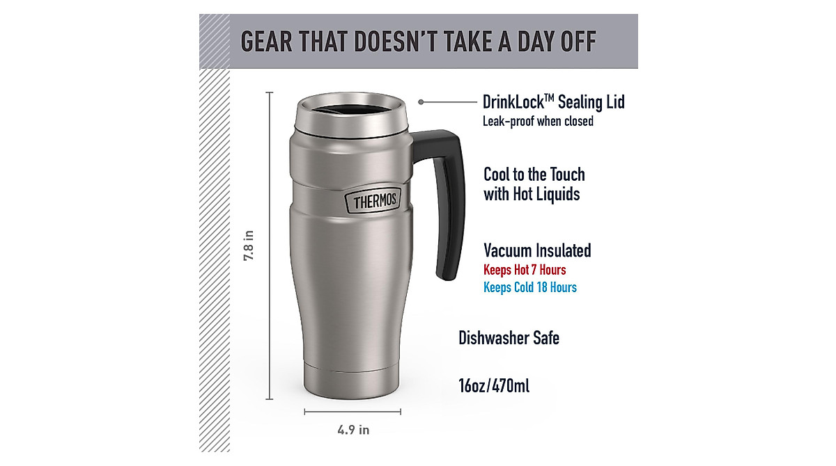 THERMOS Stainless King Travel Mug - Keeps Beverages Hot & Cold
