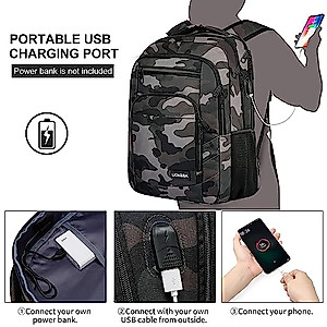 Liokesa Laptop Backpack for Men, Large School Backpack for Teens, Business Slim Laptop Backpack with USB Charging Port, 15.6 Inch Anti Theft Water Resistant College Bookbag Computer Bag Daypack, Camo