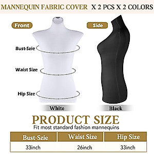 Peryiter 2 Pieces Mannequin Fabric Cover Soft Stretchy Clothing Upper Body Mannequin Cover for Retail Boutique Store Form Dummy Model Display Fitting Styling(Black, White)