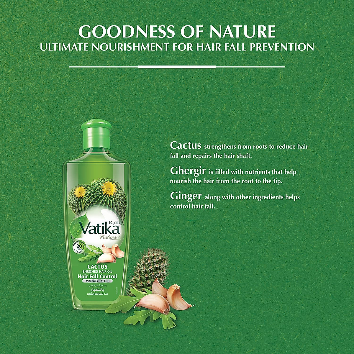 Dabur Vatika Naturals Enriched Hair Oil Serum for Natural Moisturizing, Strengthening, Nourishing and Healthy Scalp, Soft, Manageable, Smooth & Silky Hair From Root to Tip (Cactus)
