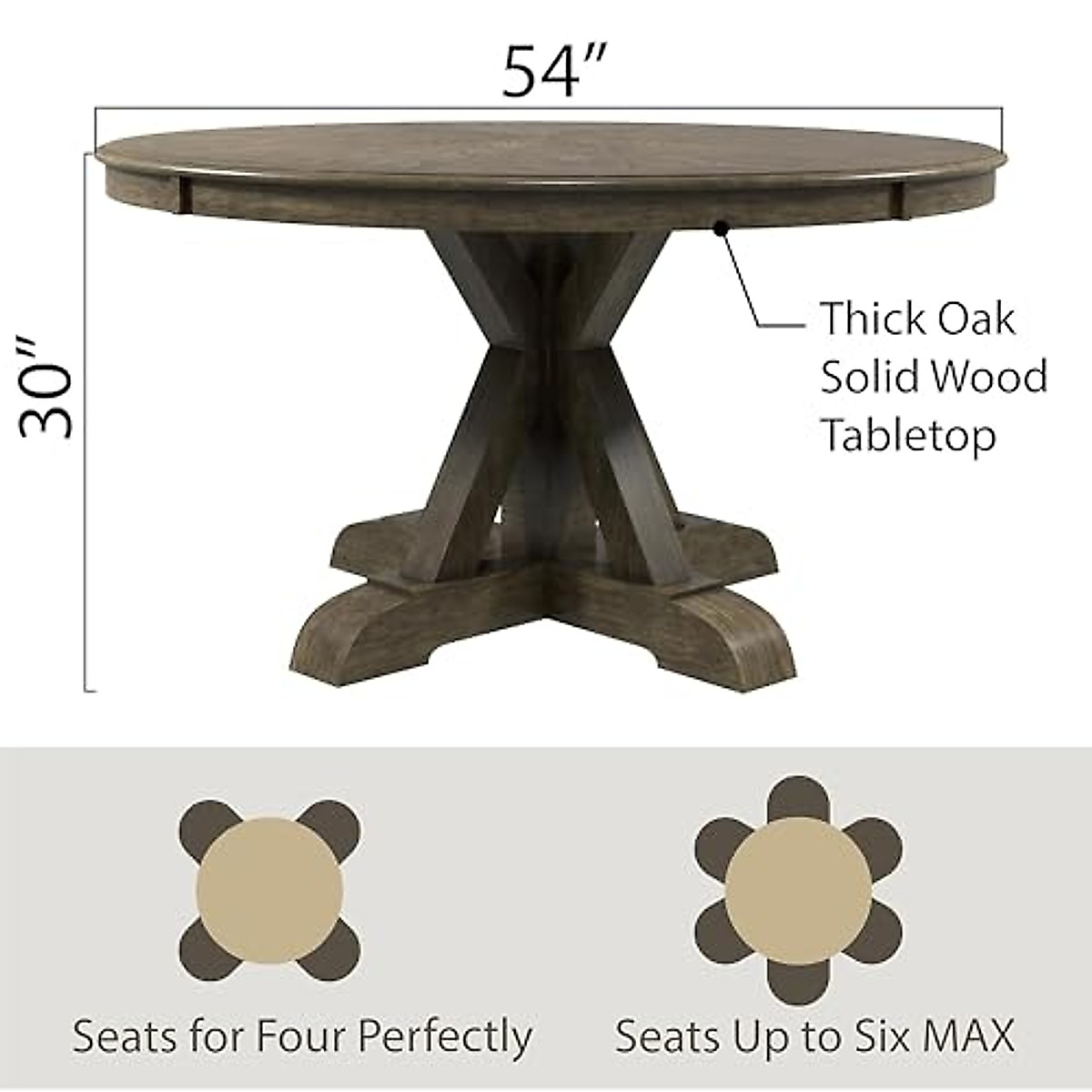 24/7 Shop at Home Van Lin Farmhouse 54-inch Solid Wood Round Dining Table with Trestle Pedestal Base, for Kitchen, Living Room, Entryway, Small Spaces, 54D x 54W x 30H in, Light Oak