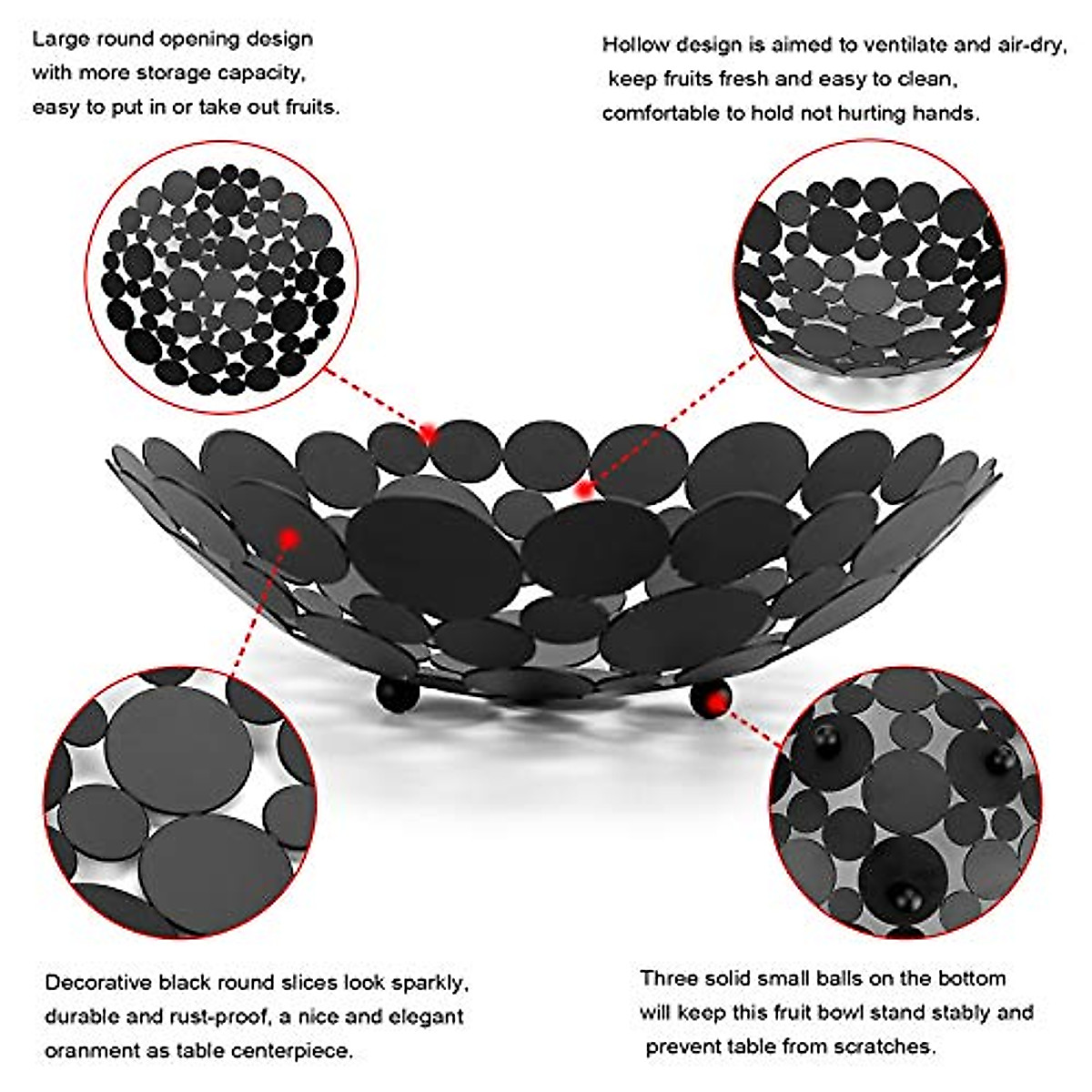 OwnMy Metal Fruit Bowl Basket Creative Table Centerpiece Fruit Stand Decorative Countertop Fruit Holder for Kitchen Counter, Iron Large Fruit Plate Round Storage Tray for Bread Snacks Candy (Black)