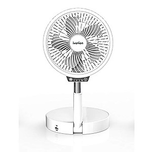 Ivation Battery Operated Portable Expanding Personal Fan with LED Light, Compact Folding Desk, Table & Pedestal Floor Fan with 39.5” Adjustable Height, 3-Speed Touch Control & USB Phone Charging Port
