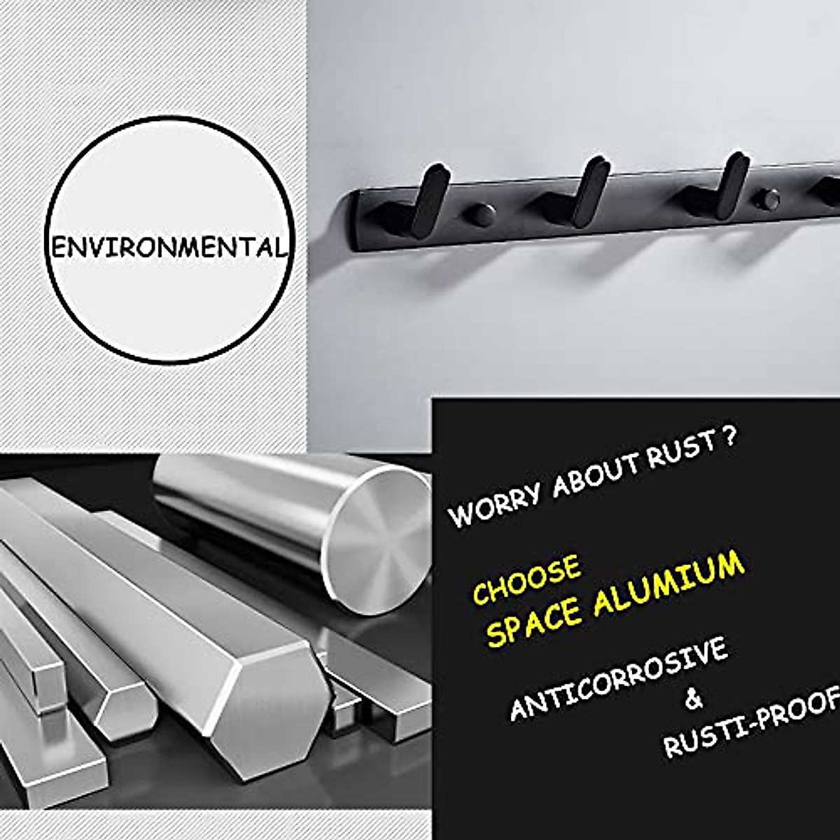 Jamend Clxp Space Aluminum Lightweight but Sturdy, Over The Door Robe Rack with Screws, for Hanging Dog Leash Bags Towel Purse, 12.8-Inch, Matte Black, Wall-Mounted, Metal Coat Hooks.(4-Hook)