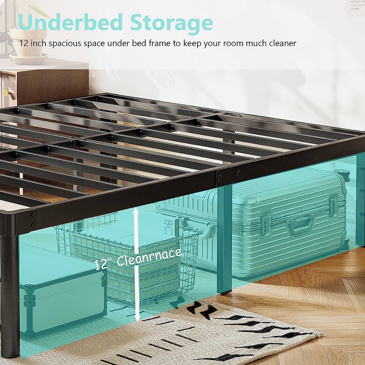 Viisari Queen Bed Frame 14 Inch Metal Heavy Duty Platform No Box Spring Needed Easy Assembly Noise Free Black