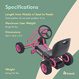hauck Lightning Ride On Pedal Go Kart Toy with Ergonomic Adjustable Bucket Seat, Handbrake, and Sharp Handling for Boys and Girls, Pink