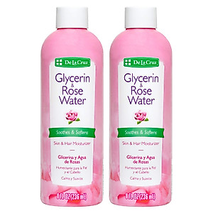 De La Cruz Rose Water and Glycerin for Face - Rosewater Facial Toner and Moisturizer for Skin and Hair 8 fl oz (236 mL) - 2 Bottles