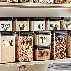 Talented Kitchen 136 Pantry Labels for Food Containers, Preprinted Clear Kitchen Food Labels for Organizing Storage Canisters & Jars, Black All Caps + Numbers Stickers (Water Resistant)