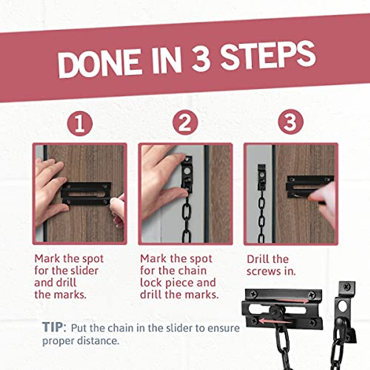 Jack N’ Drill Chain Door Guard with Lock - 2 Pack Chain Lock Door Guard, Sturdy & Rust-Resistant Steel Chain Locks for Inside Door and Extra Front Door Lock, 100% Child Safe (Silver Satin Nickel)