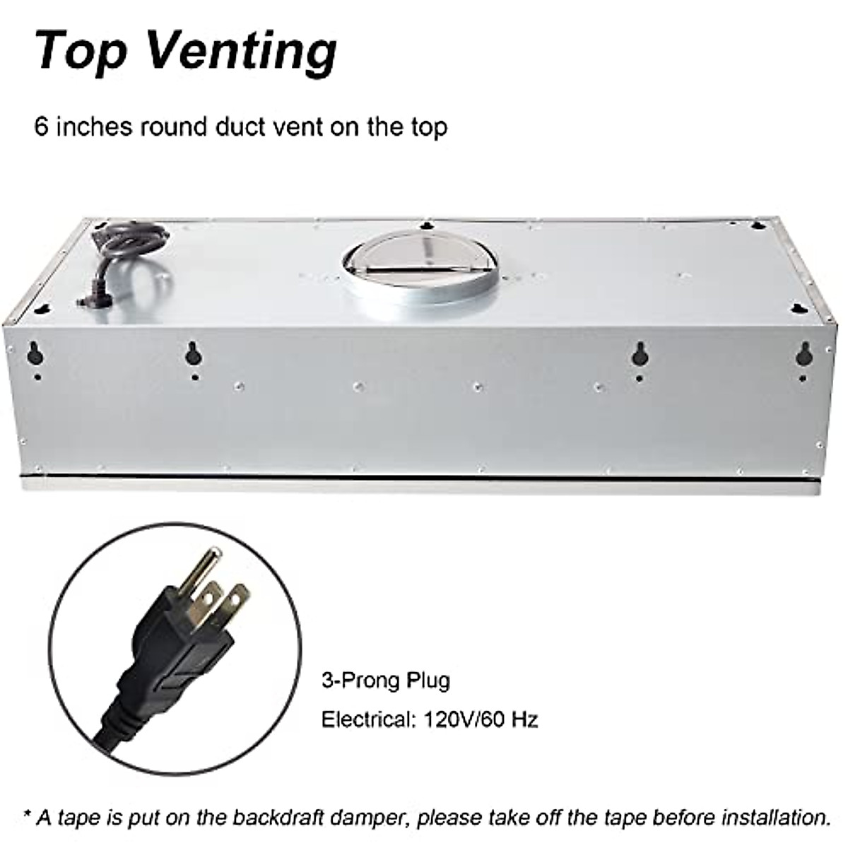 HTH 30 inch Under Cabinet Range Hood in Stainless Steel, 400 CFM Dual Motor Ducted Kitchen Stove Vent Hood with 3 Speed Exhaust Fan, 6" Top Vent, Push Button, Permanent Filters