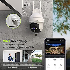 TIEJUS Security Camera Outdoor, 2K Outdoor Security Cameras with 360° PTZ, 2.4G WiFi Wired Home Surveillance Camera, 24/7/Color Night Vision/Spotlight/2 Way Talk/Compatible with Alexa/Voice Detection