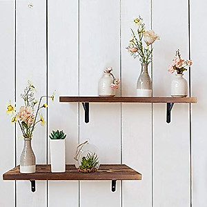 Kosiehouse Floating Shelves, Wall Mounted Rustic Pine Wood Farmhouse Shelf with Brackets Storage Rack Display Ledge Set of 3 for Bedroom Bathroom Living Room Kitchen Office