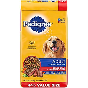 Pedigree Complete Nutrition Adult Dry Dog Food Grilled Steak & Vegetable Flavor Dog Kibble, 44 lb. Bonus Bag