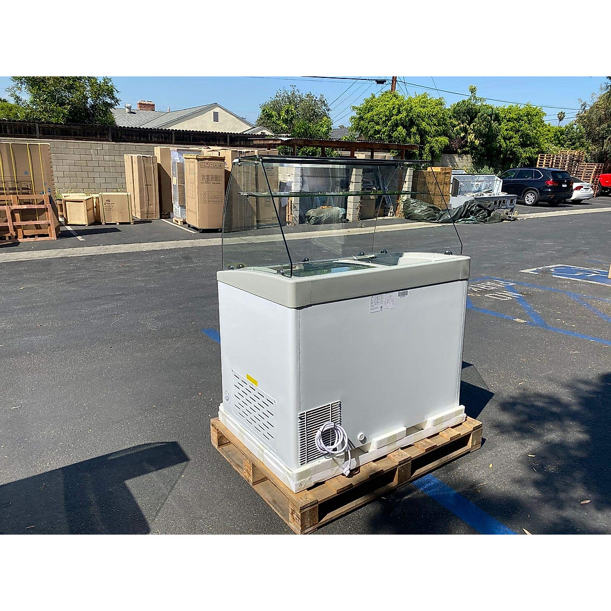 Gelato Freezer Display Case Dipping Cabinet Pan Ice cream showcase Curved Clear Glass 40"