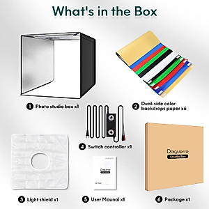 Daguerre 24"x24" Foldable Photo Studio Light Box, Bi-Color Dimmable Shooting Tent with 240 LED Lights, 3000-5500K - Includes 6 Color Backdrops for Professional Photography